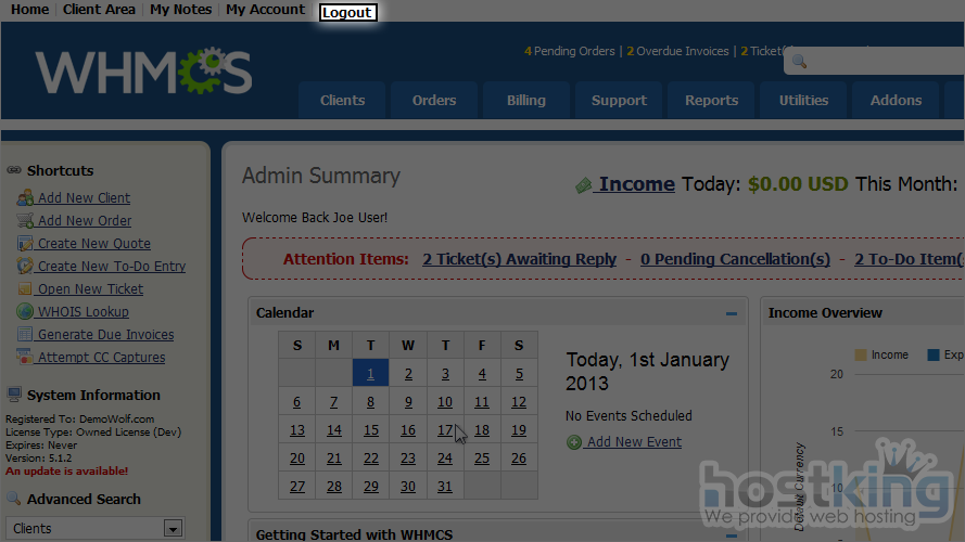 How to log in to and become familiar with the WHMCS admin area - Hostking